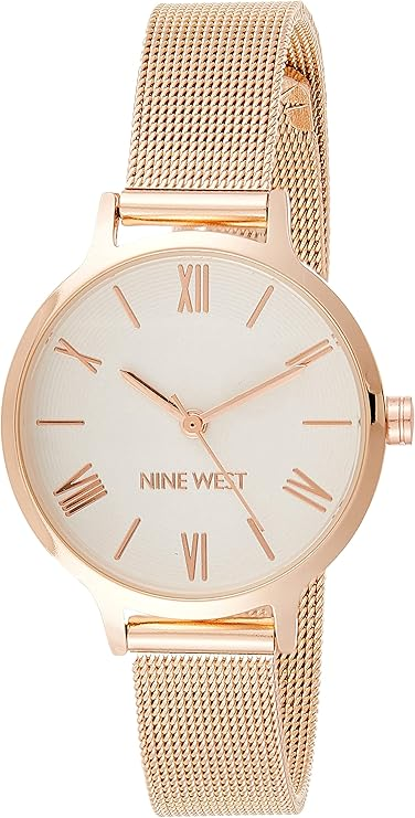 Nine West Reloj de pulsera de malla para mujer, Oro Rosa, NW/2228SVRG ...